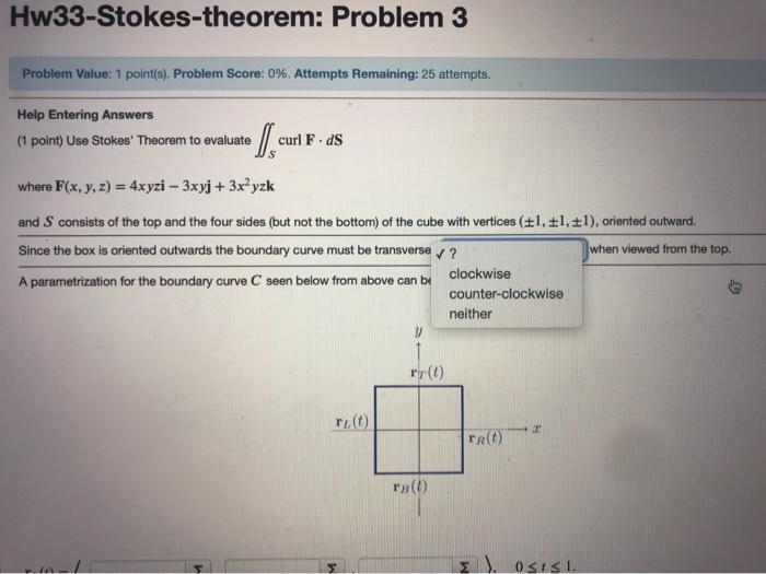Solved Hw33-Stokes-theorem: Problem 3 Problem Value: 1 | Chegg.com
