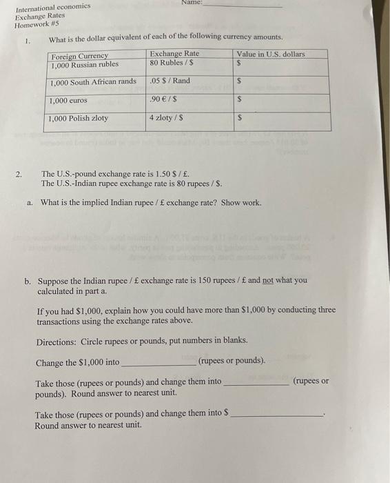 Solved International economics Exchange Rates Homework 115 | Chegg.com