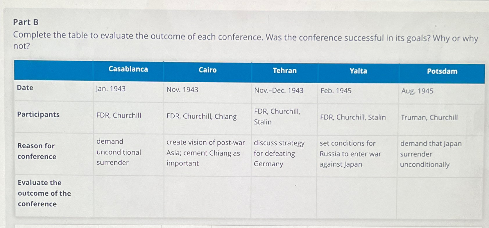 Part BComplete the table to evaluate the outcome of | Chegg.com