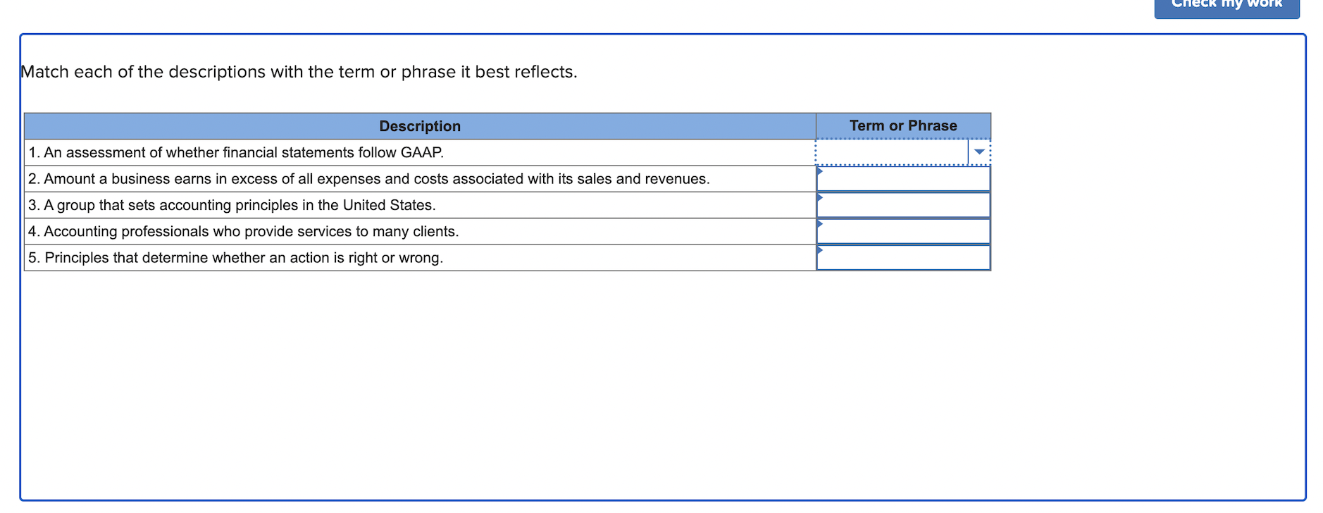 Solved Match each of the descriptions with the term or | Chegg.com