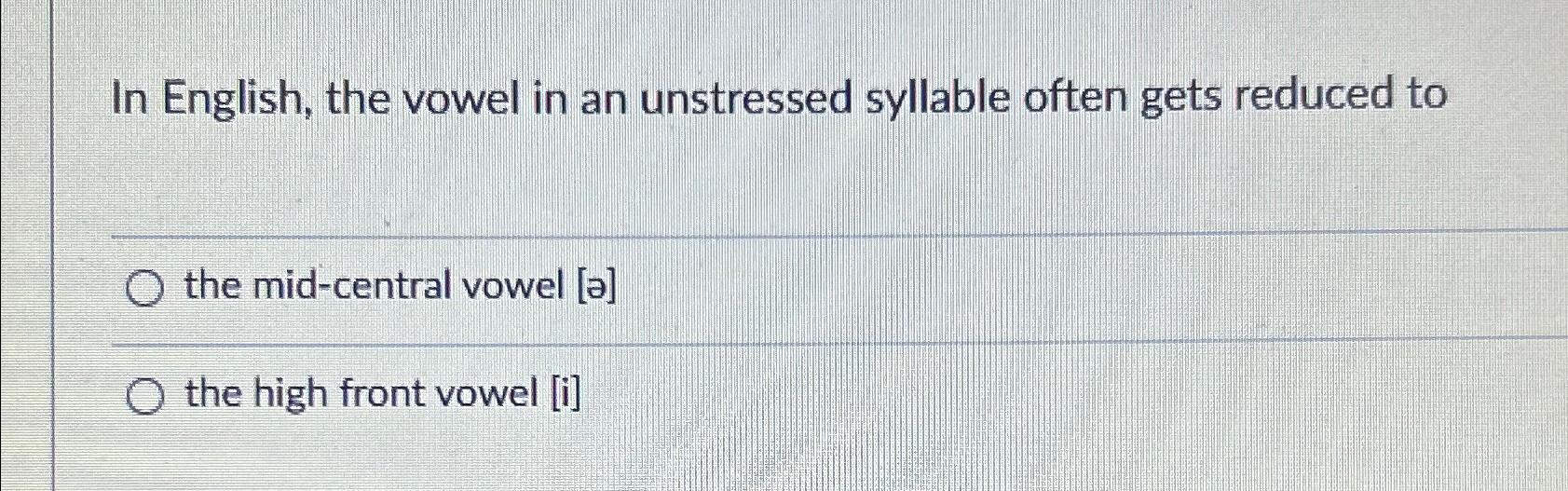 Solved In English, the vowel in an unstressed syllable often | Chegg.com