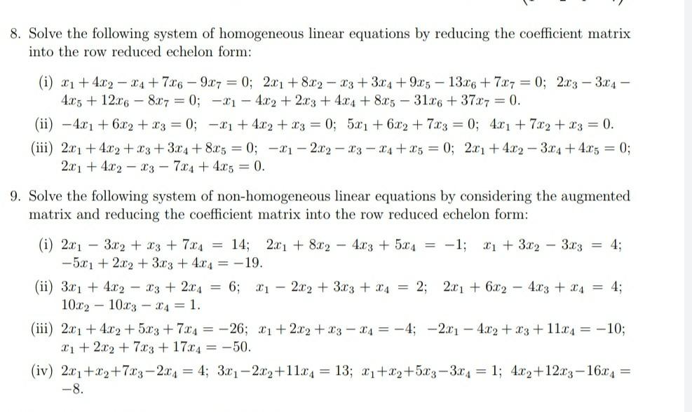 Solved 8. Solve the following system of homogeneous linear | Chegg.com