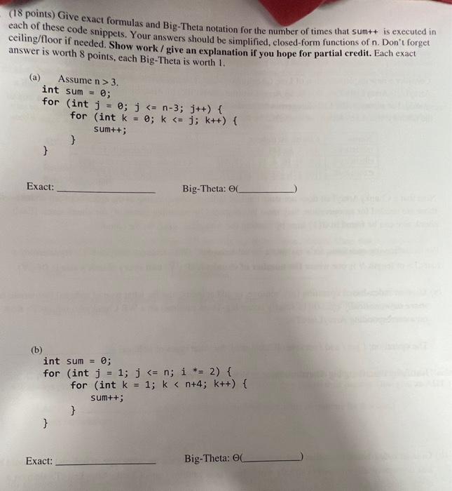 Solved (18 points) Give exact formulas and Big-Theta | Chegg.com