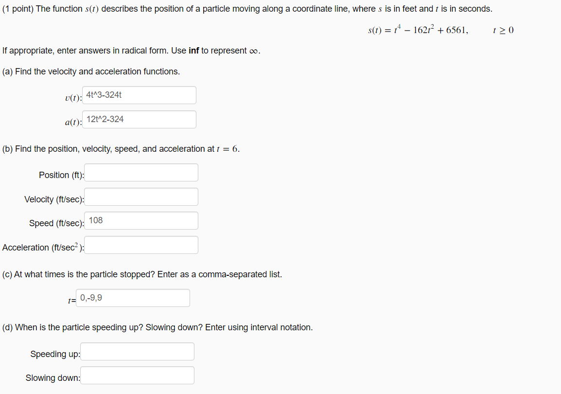 Solved 1 point the Function S T describes The Position
