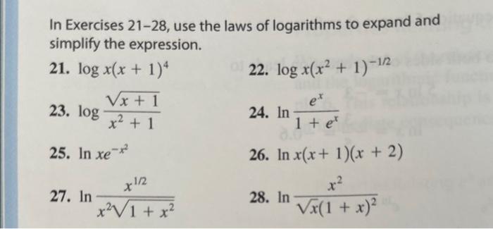 Solved In Exercises 21-28, use the laws of logarithms to | Chegg.com