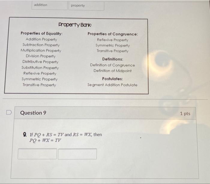 Solved addition property property Bank Properties of | Chegg.com