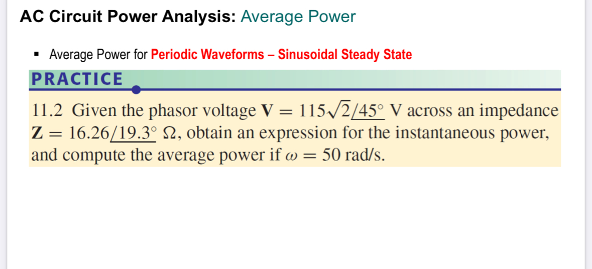Solved AC Circuit Power Analysis: Average PowerAverage Power | Chegg.com