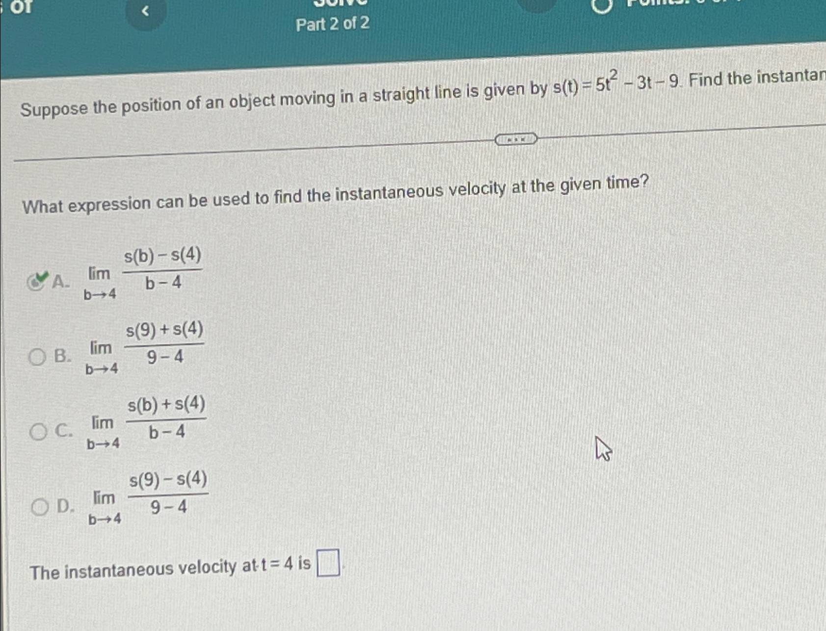 Solved Part 2 ﻿of 2Suppose the position of an object moving | Chegg.com