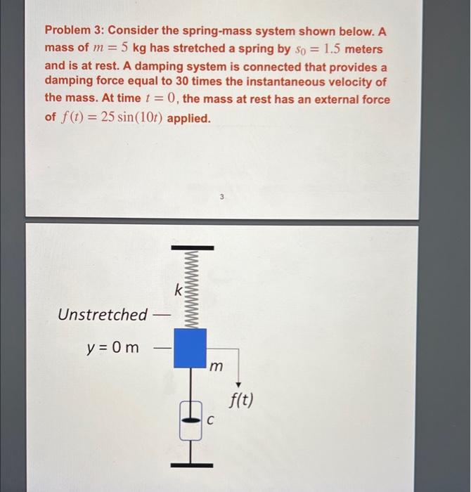 Solved Problem 3: Consider the spring-mass system shown | Chegg.com