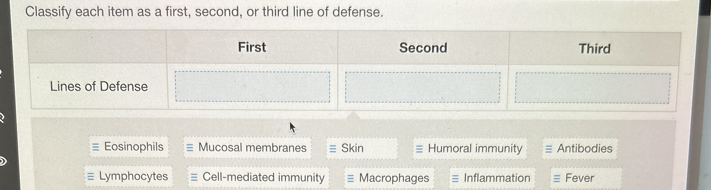 Solved Classify each item as a first, second, or third line | Chegg.com