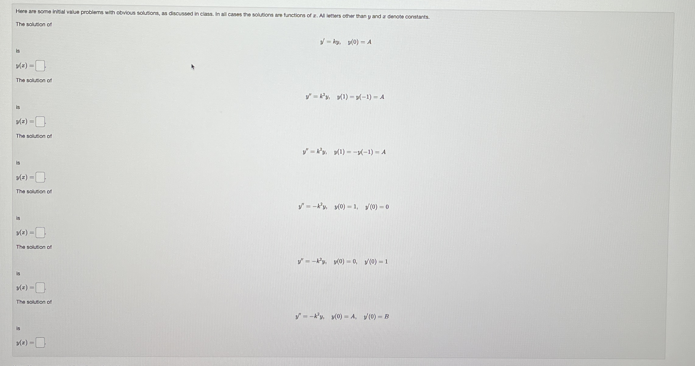 Solved Here are some initial value problems with obvious | Chegg.com