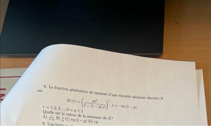 Solved 8. La fonction génératrice de moment d'une variable | Chegg.com