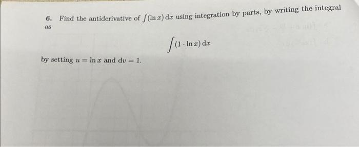 Solved 6. Find the antiderivative of \\( \\int(\\ln x) | Chegg.com
