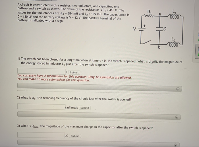 Solved A circuit is constructed with a resistor, two | Chegg.com