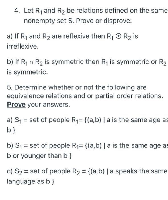 Solved 4. Let R1 and R2 be relations defined on the same | Chegg.com