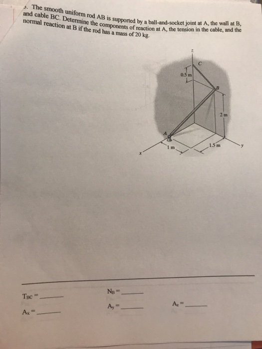 Solved 3. The smooth uniform rod AB is supported by a ball- | Chegg.com