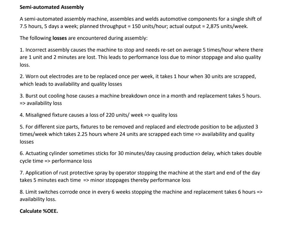 Solved A semi-automated assembly machine, assembles and | Chegg.com