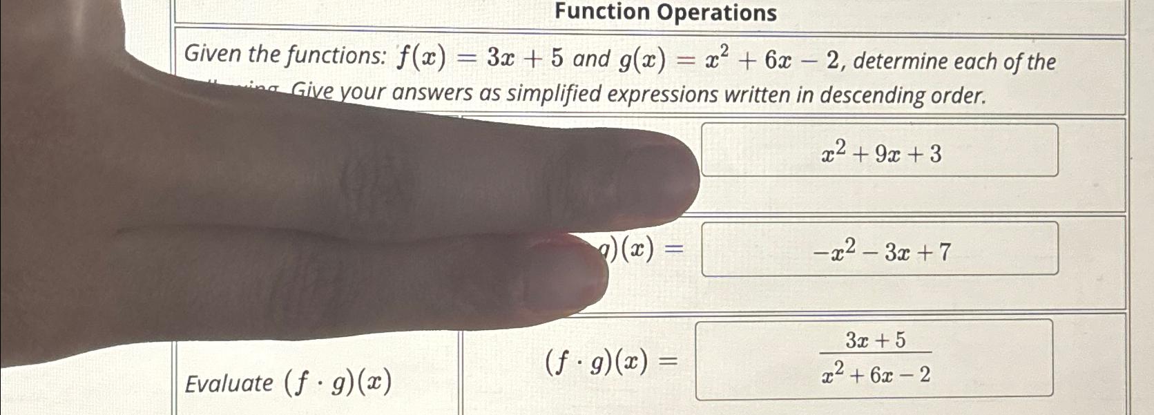 Solved Function OperationsGiven the functions: f(x)=3x+5 | Chegg.com