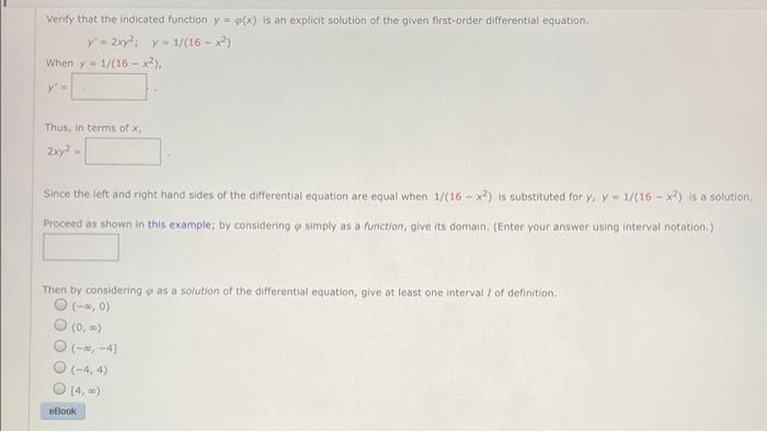 Solved Verify That The Indicated Function Y X Is An