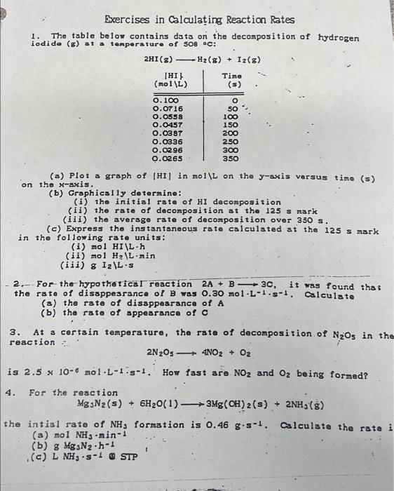 Exercises in Calculating Reaction Rates 1. The table | Chegg.com