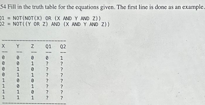 Solved 54 Fill in the truth table for the equations given. | Chegg.com