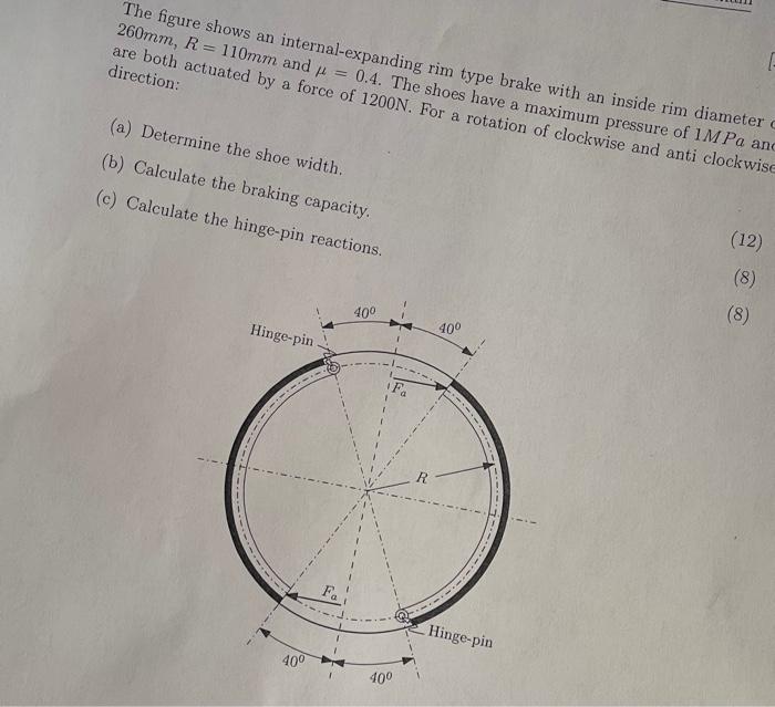 Solved The figure shows an internal-expanding rim type brake | Chegg.com