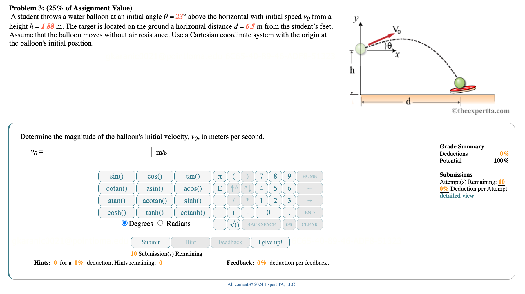 Solved Determine the magnitude of the balloon's initial | Chegg.com