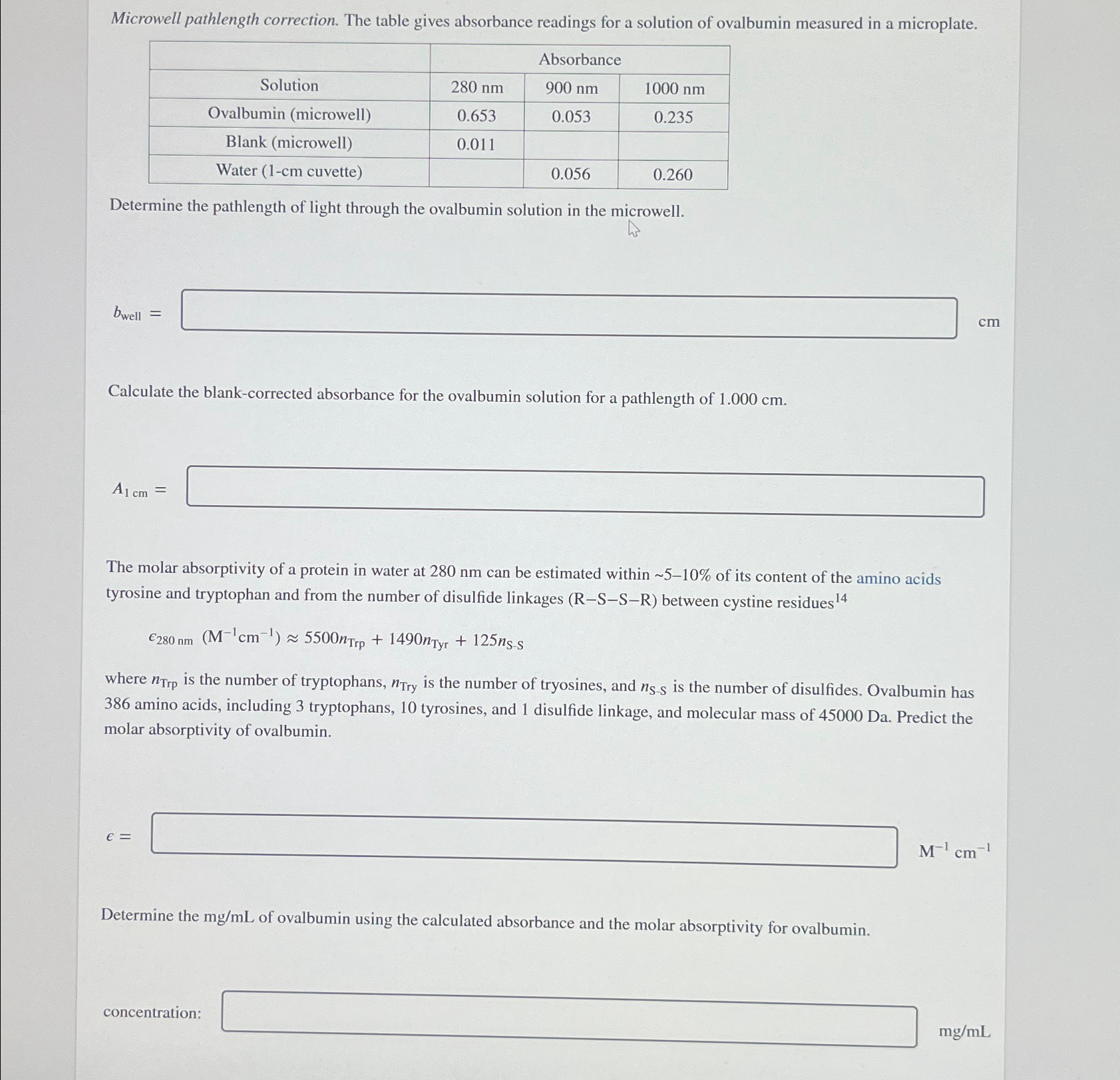 Solved Microwell pathlength correction. The table gives | Chegg.com