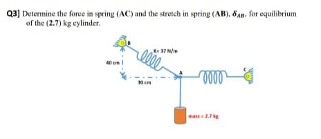 Solved Q3] ﻿Determine the force in spring (AC) ﻿and the | Chegg.com