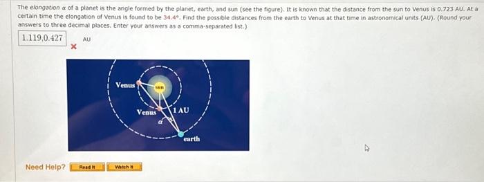 Solved The elongation a of a planet is the angle formed by | Chegg.com