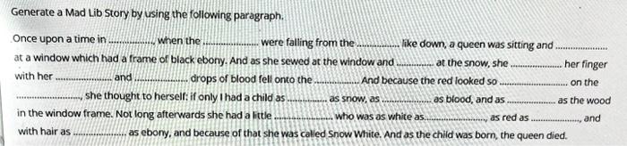 Generate a Mad Lib Story by using the following | Chegg.com