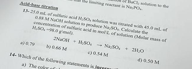 Solved Acid-base titration\\n13. 25.0mL of sulfuric acid | Chegg.com