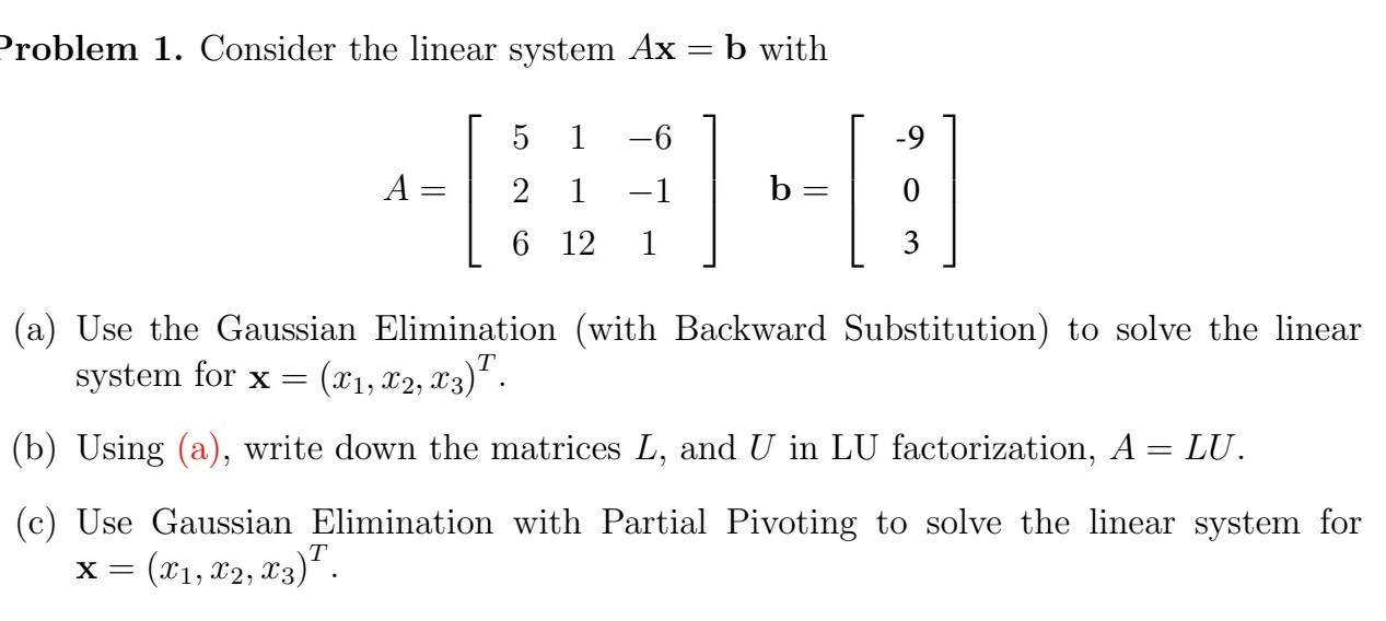 Solved roblem 1. Consider the linear system Ax=b with | Chegg.com