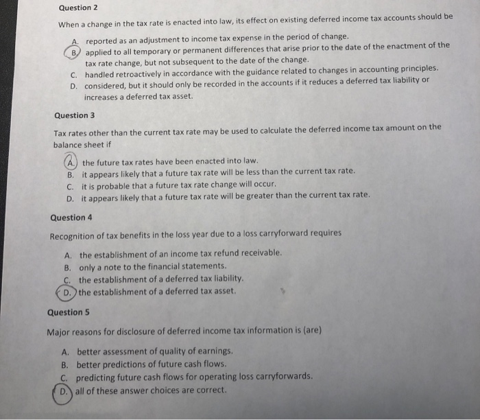 Solved Question 2 When a change in the tax rate is enacted | Chegg.com