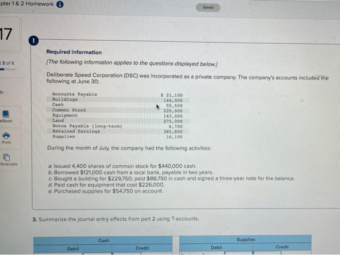 Solved pter 1& 2 Homework Saved 17 0 3 of 6 Required | Chegg.com Solved pter 1& 2 Homework Saved 17 0 3 of 6 Required | Chegg.com