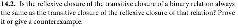Solved 14.2. ﻿Is the reflexive closure of the transitive | Chegg.com