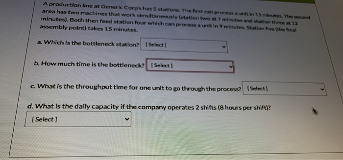 Solved A production line at Generic Corp's has 5 stations. | Chegg.com