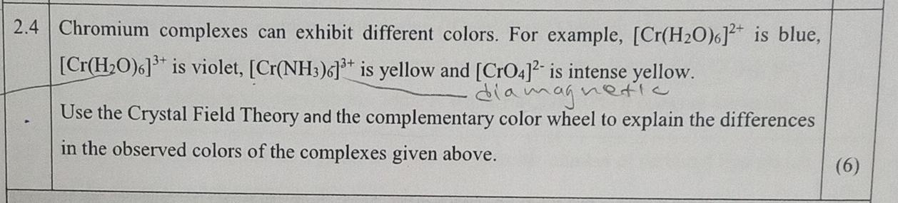 Solved 2.4 Chromium complexes can exhibit different colors. | Chegg.com