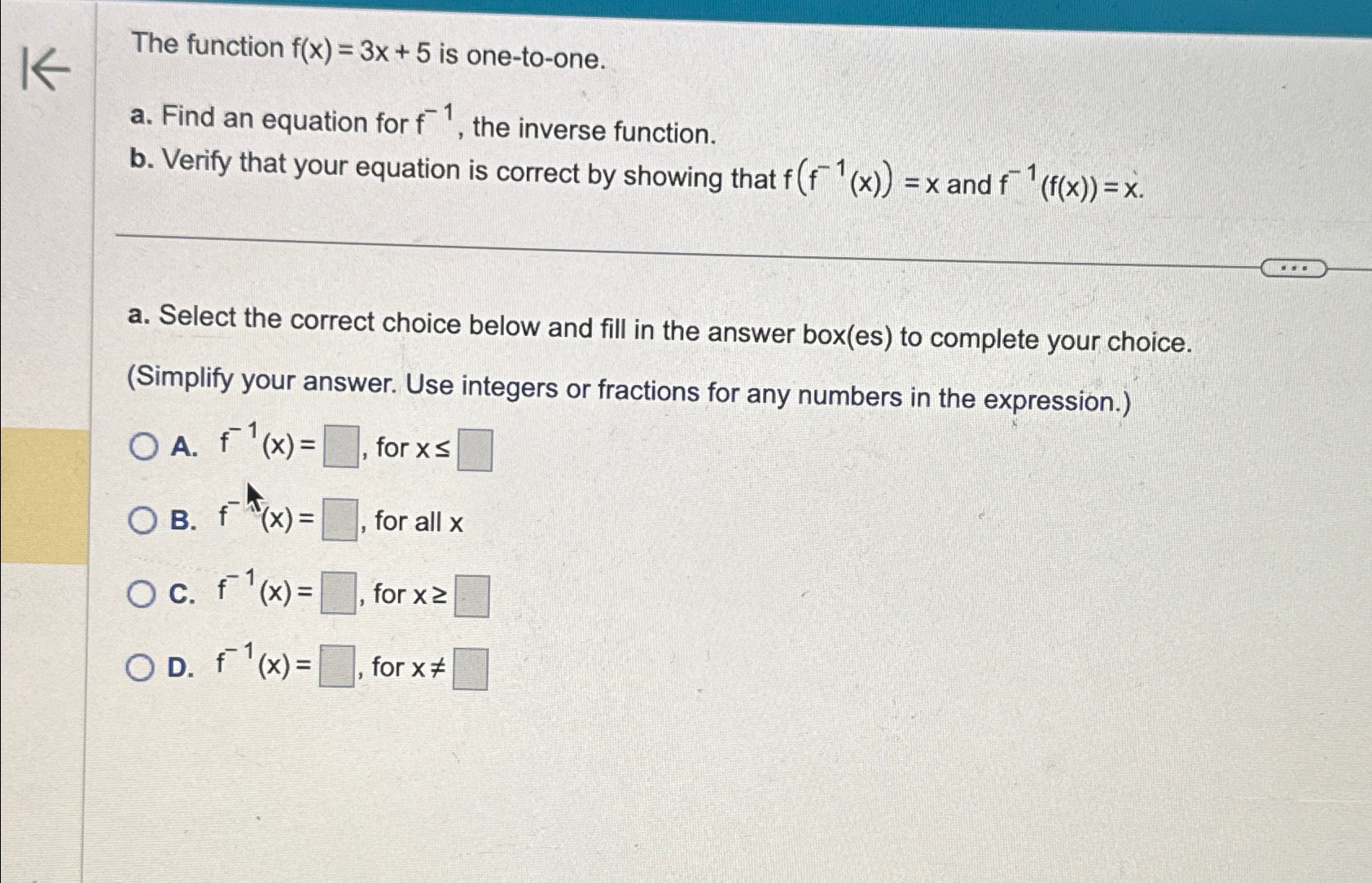 Solved The function f(x)=3x+5 ﻿is one-to-one.a. ﻿Find an | Chegg.com
