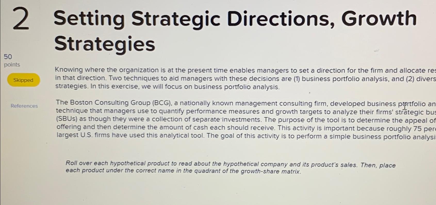 Solved Setting Strategic Directions, | Chegg.com