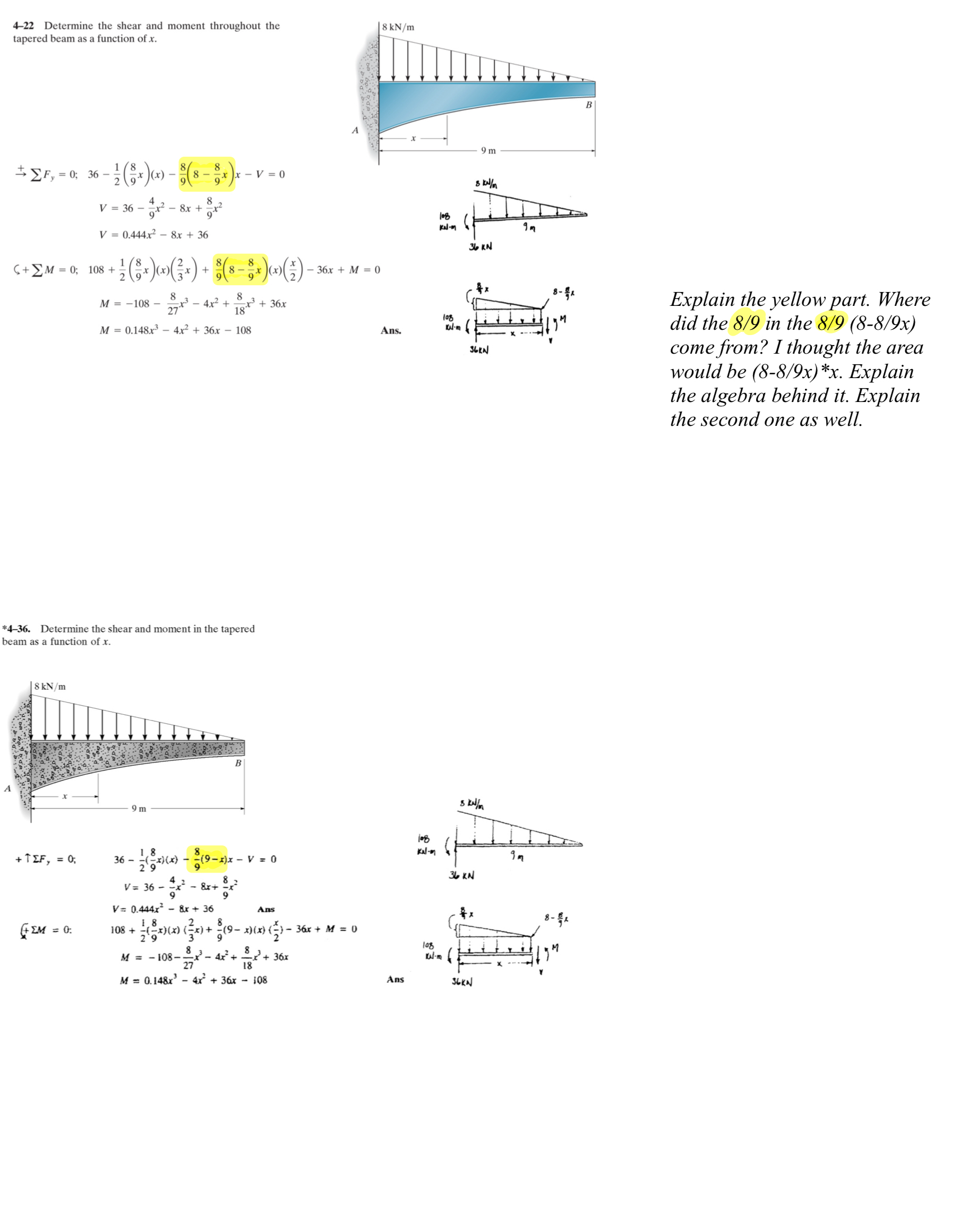 Solved 4-22 ﻿Determine the shear and moment throughout | Chegg.com