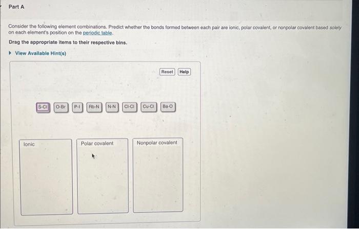 Solved Part A Consider the following element combinations. | Chegg.com