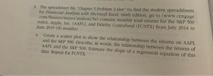 Solved 3. The spreadsheet file "Chapter 5 Problem 3.xlsx"(to | Chegg.com