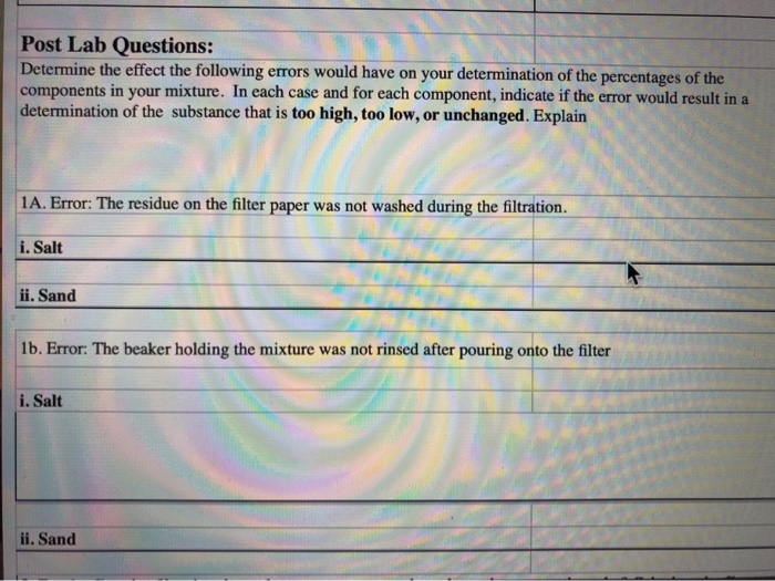 Solved Post Lab Questions: Determine the effect the | Chegg.com