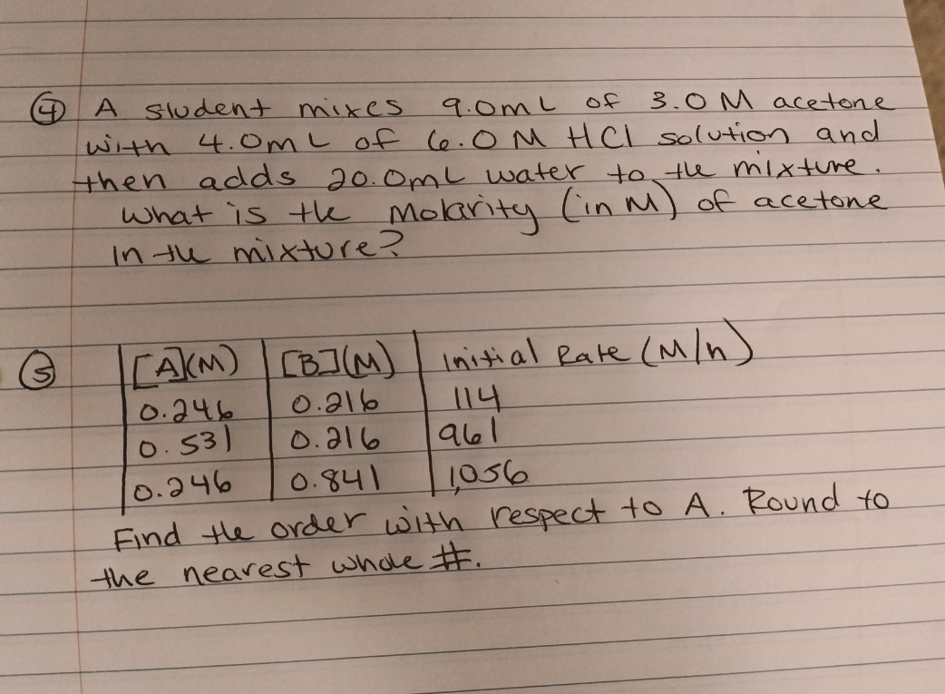 Solved (4) ﻿A sludent mixes 9.0 ﻿mL of 3.0 ﻿M acetone with | Chegg.com