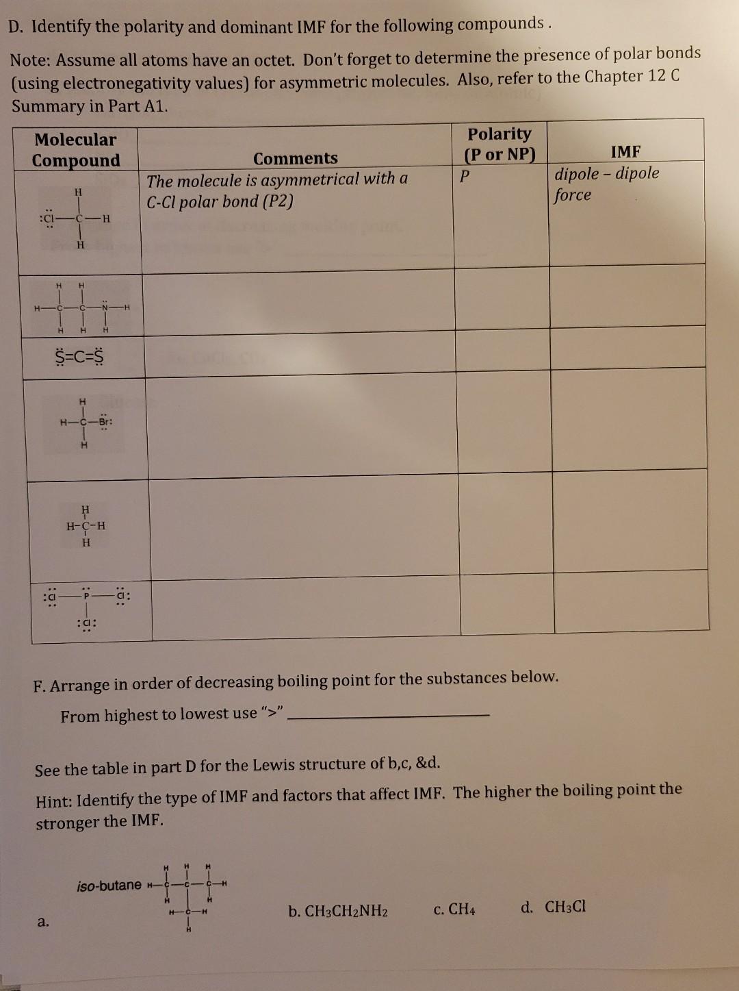 Solved D. Identify the polarity and dominant IMF for the | Chegg.com