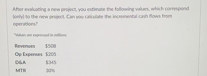 Solved After evaluating a new project, you estimate the | Chegg.com