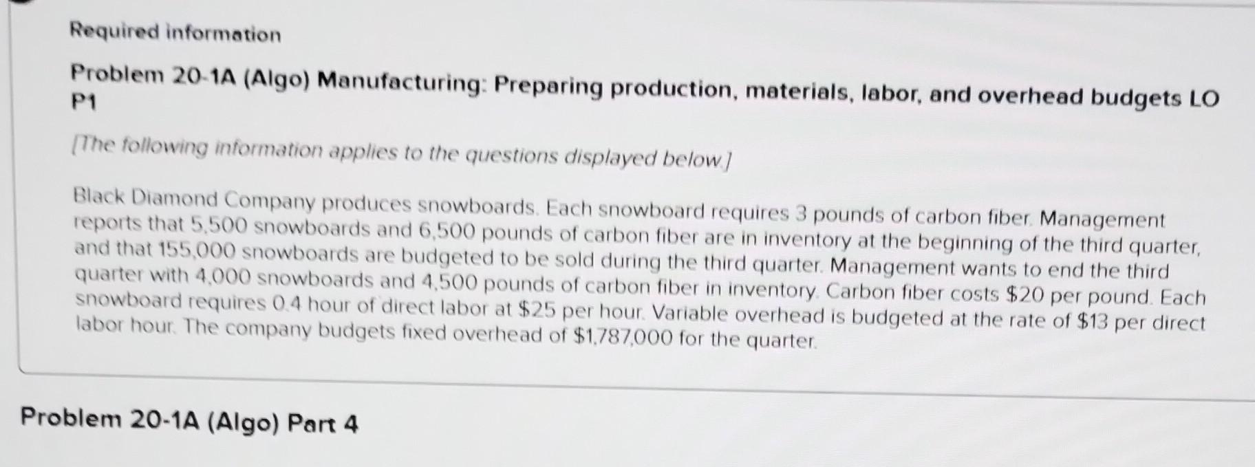 Solved Required information Problem 20-1A (Algo) | Chegg.com