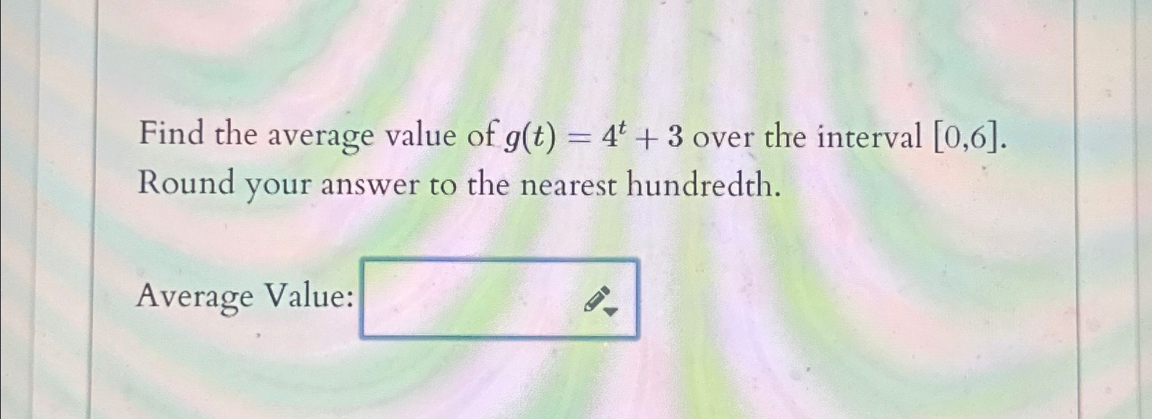 Solved Find the average value of g(t)=4t+3 ﻿over the | Chegg.com