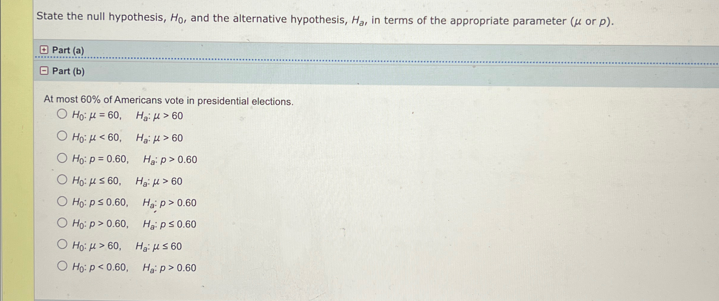 Solved State the null hypothesis, H0, ﻿and the alternative | Chegg.com